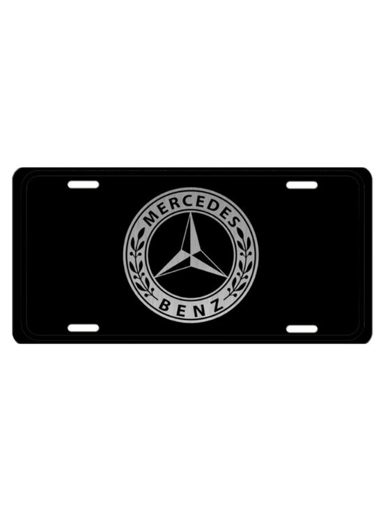 Accents | Mercedes Logo On Engraved Black Metal Vanity Aluminum License ...